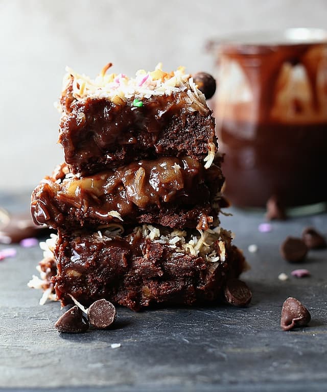 Magic Layer Chocolate Ganache Brownie Bars | Punchfork