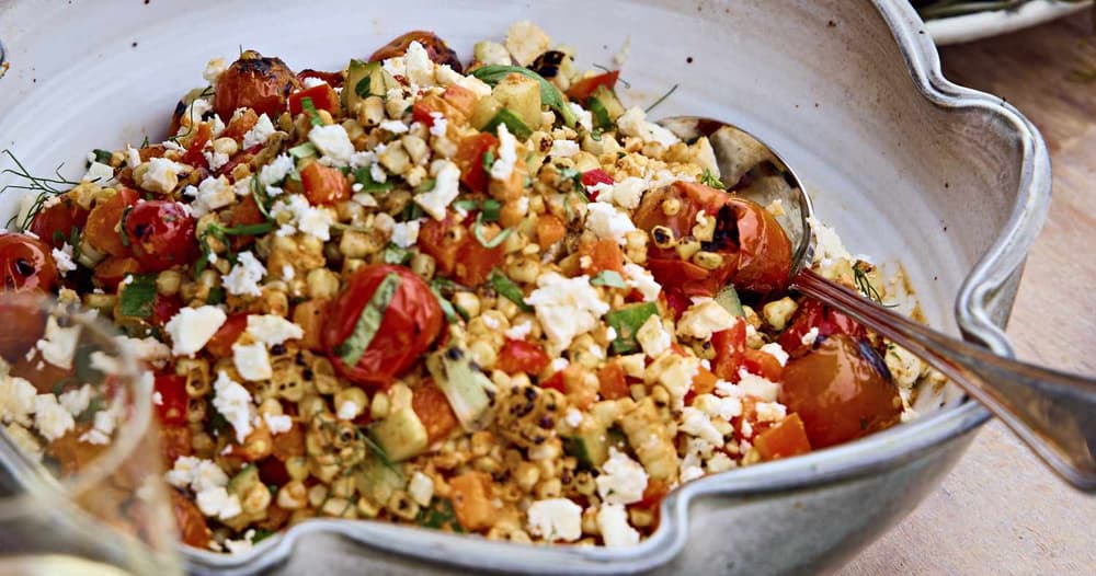 Grilled Corn Salad with Blistered Tomato Vinaigrette | Punchfork