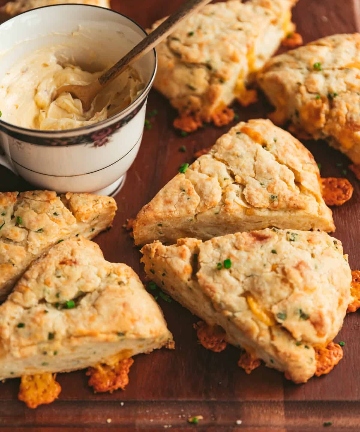 Perfect Cheddar Chive Scones with Hot Honey Butter | Punchfork