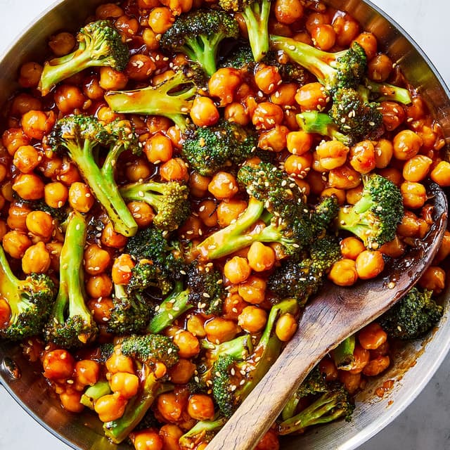 Sticky Sesame Chickpeas & Broccoli | Punchfork