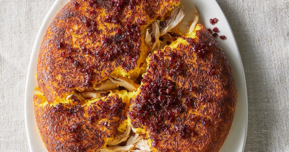Tachin Ba Morgh (Persian Saffron Yogurt “Cake” with Chicken) | Punchfork
