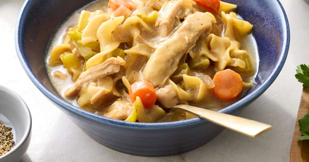 Slow Cooker Mississippi Chicken Noodle Soup | Punchfork