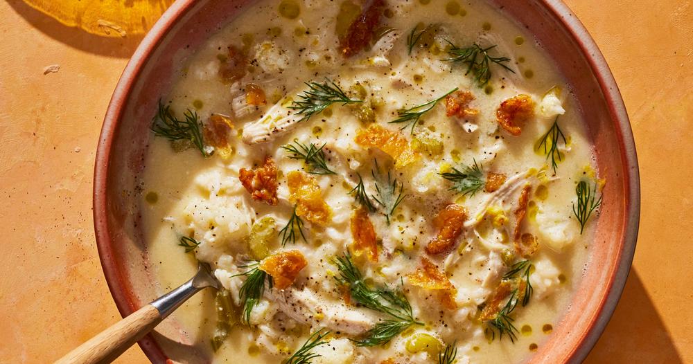 Lemony Cauliflower Chicken and Rice Soup | Punchfork