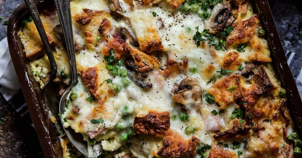 Bacon, Burrata & Smoked Mozzarella Strata | Punchfork