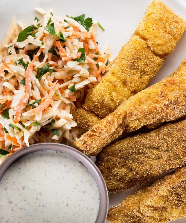 Old Bay-spiced Fish Sticks with Creamy Celery Root and Carrot Slaw ...