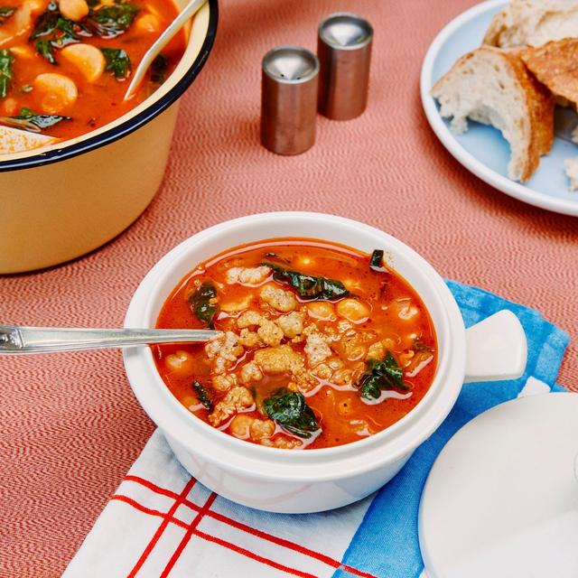 Beans and Greens with Halloumi Cheese Crumbles | Punchfork